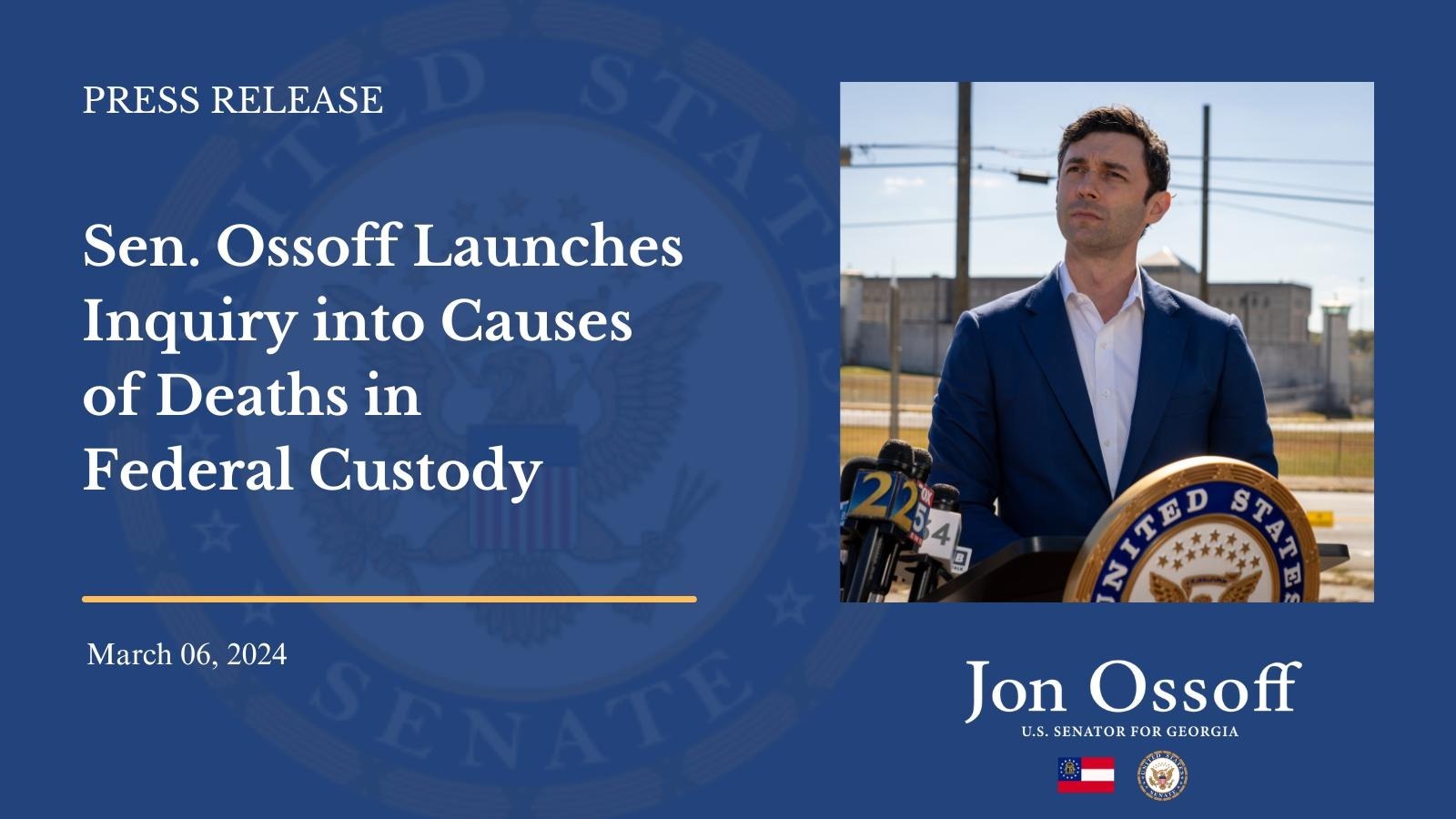 Sen. Ossoff Launches Inquiry into Causes of Deaths in Federal Custody ...