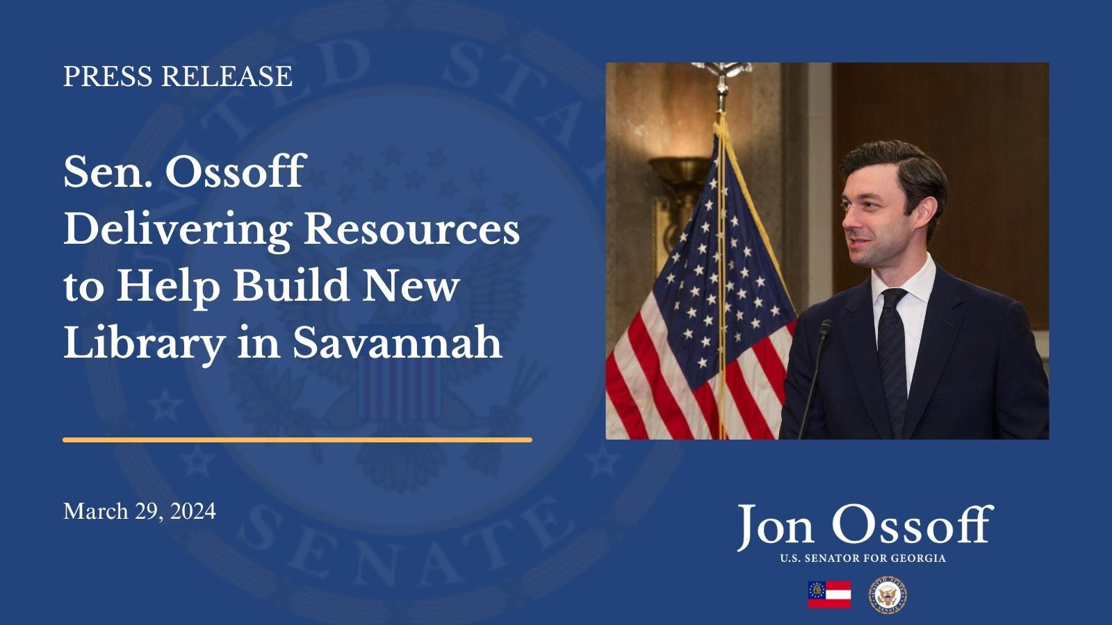 Sen. Ossoff Delivering Resources to Help Build New Library in Savannah ...